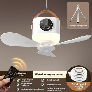 2 in 1 Portable Fan Camping Light 3600mAh Rechargeable Outdoor Camping ...